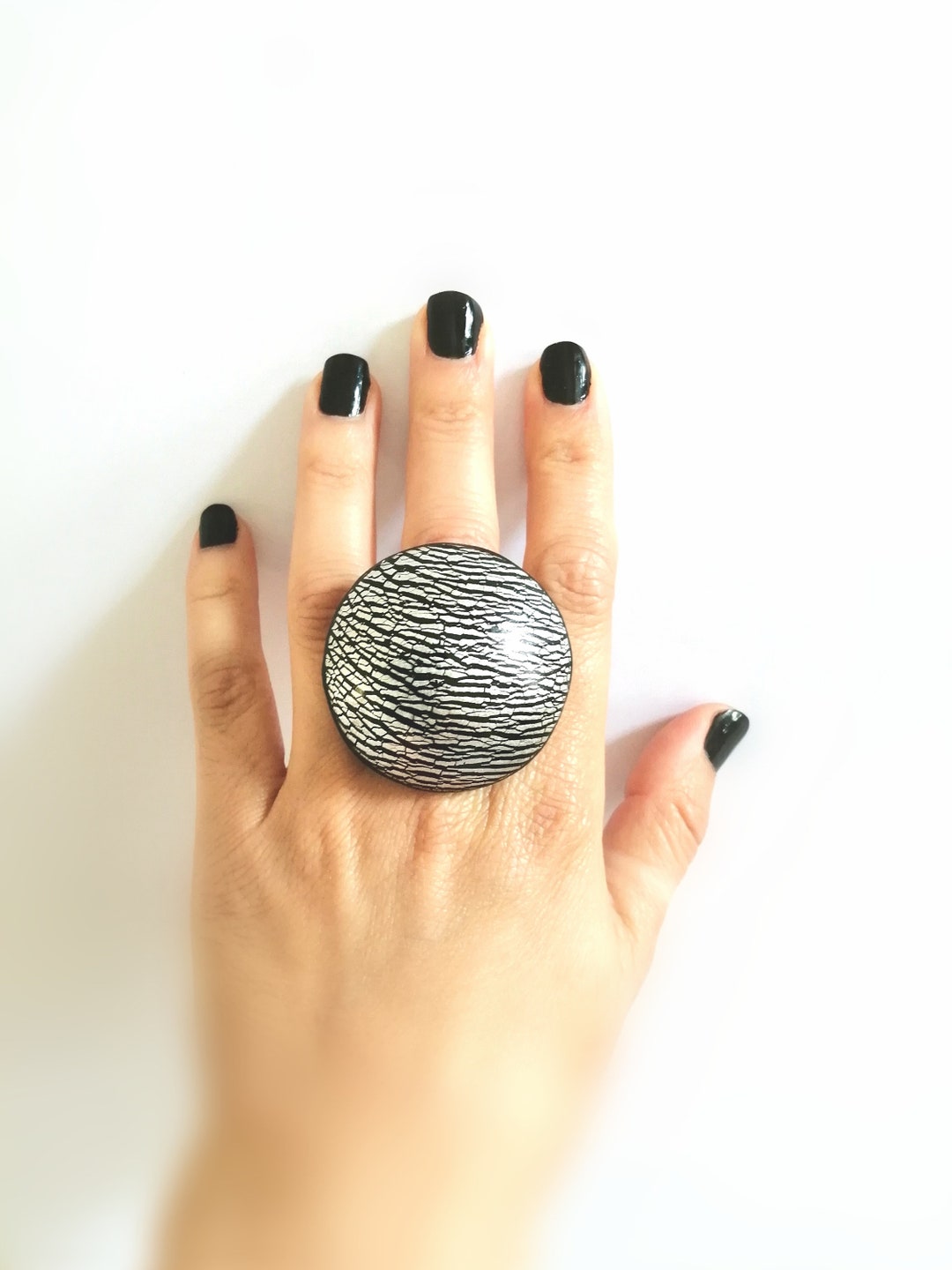 Large Big Handmade Unusual Ring Adjustable Festival Black Silver Ring ...