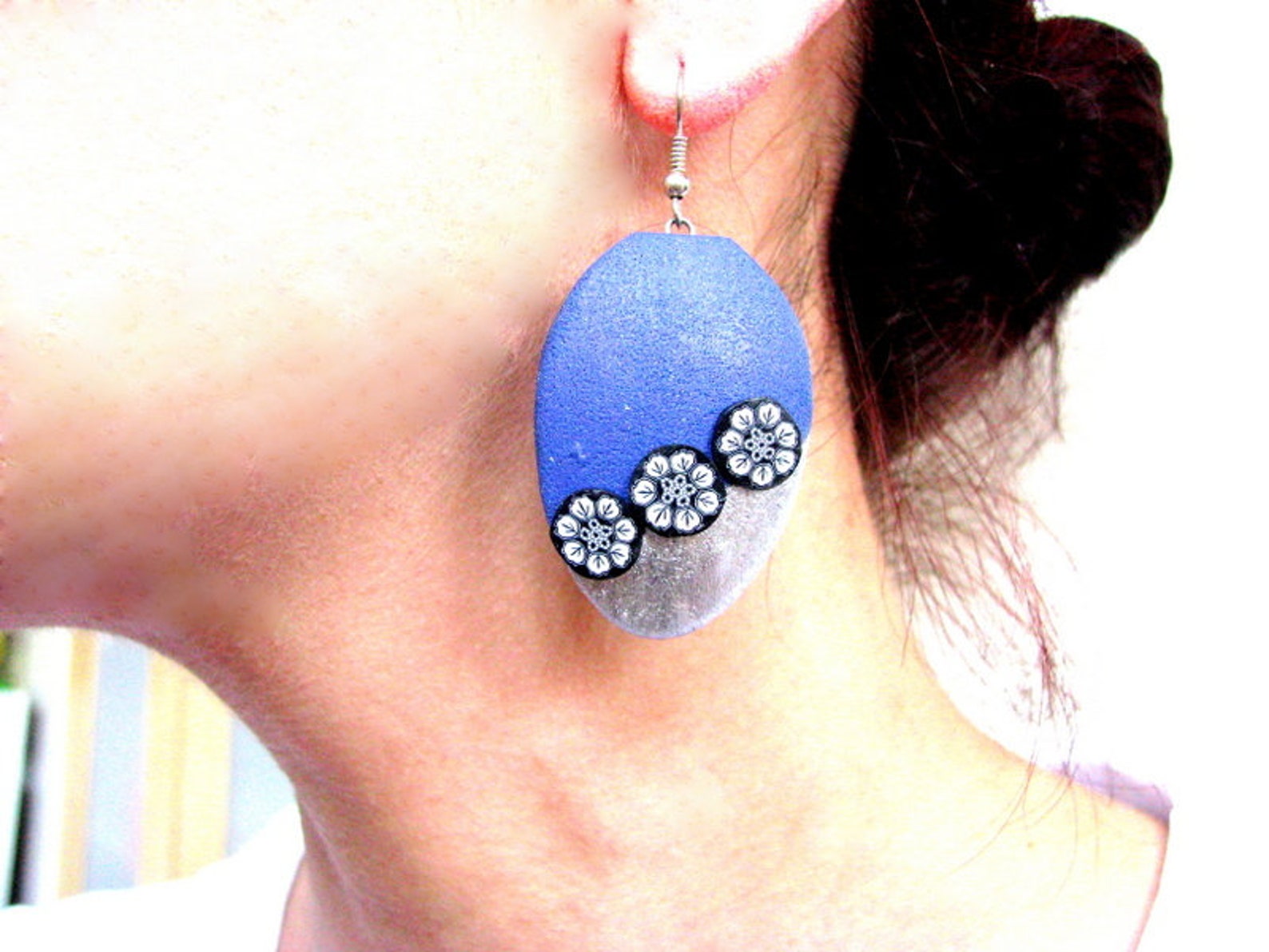 Blue Dainty Earrings Tiny Dangle Earrings Blue Silver Drop Earrings ...
