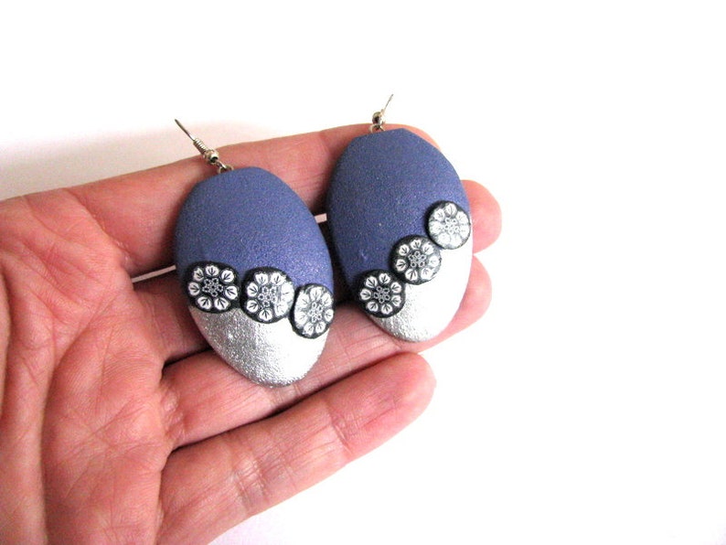 Blue Dainty Earrings Tiny Dangle Earrings Blue Silver Drop Earrings ...
