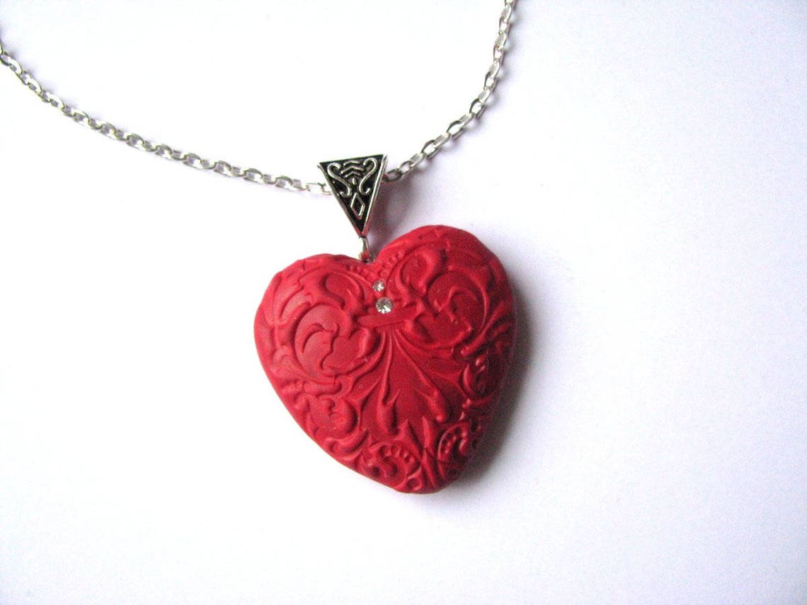 Heart Necklace Red Necklace Gift Red Jewelry Gift for Mom Love Heart ...