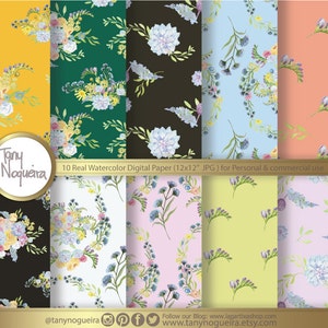 Watercolor Floral Digital Paper Hand Painted Watercolor - Etsy
