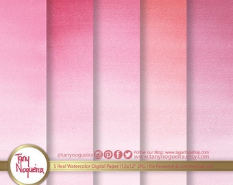Watercolor Pink Ombre Digital Paper, Watercolour Backgrounds, Patterns ...