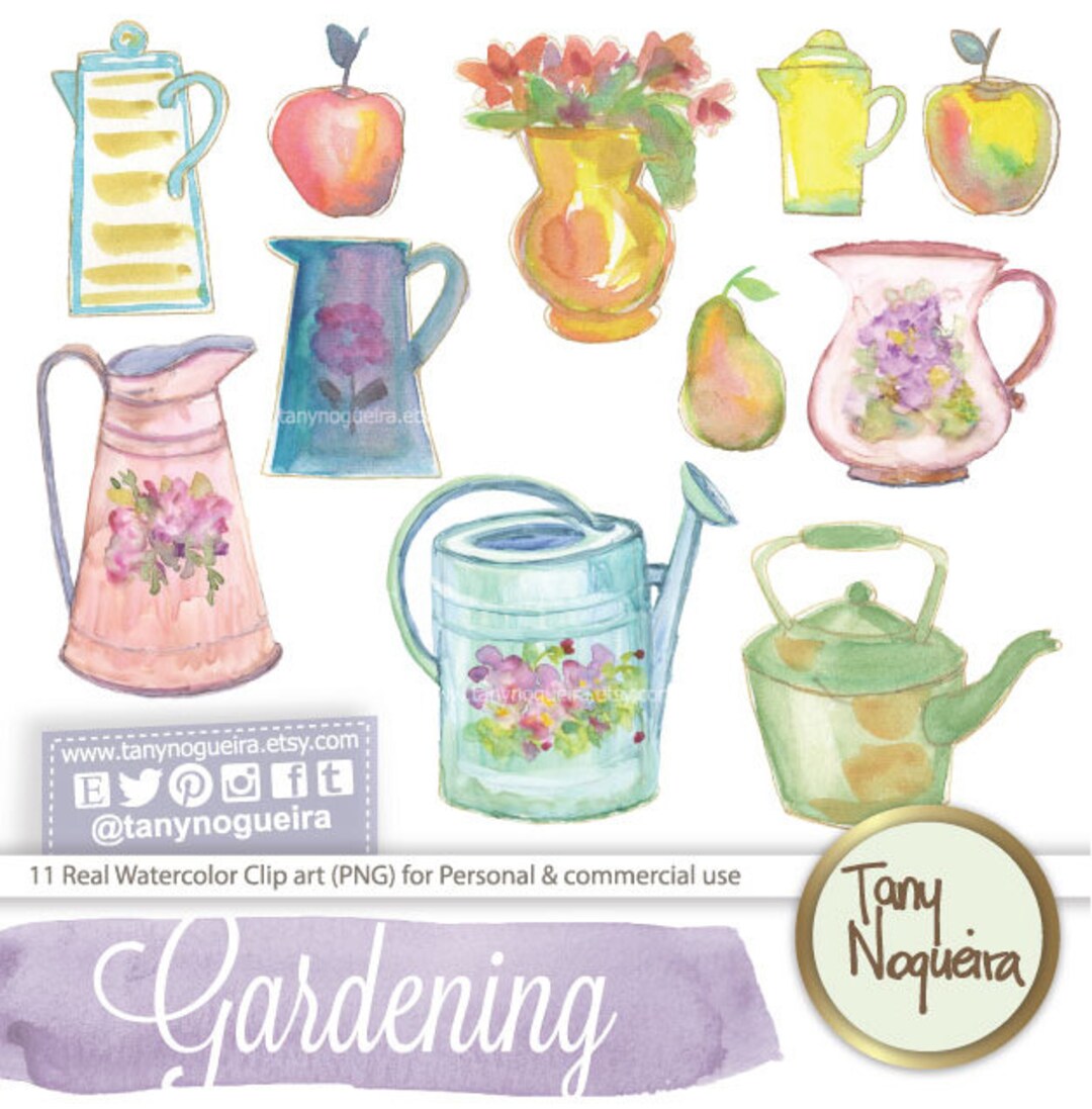 Gardening Time Clip Art Images Watercolor Hand Painted PNG Transparent ...