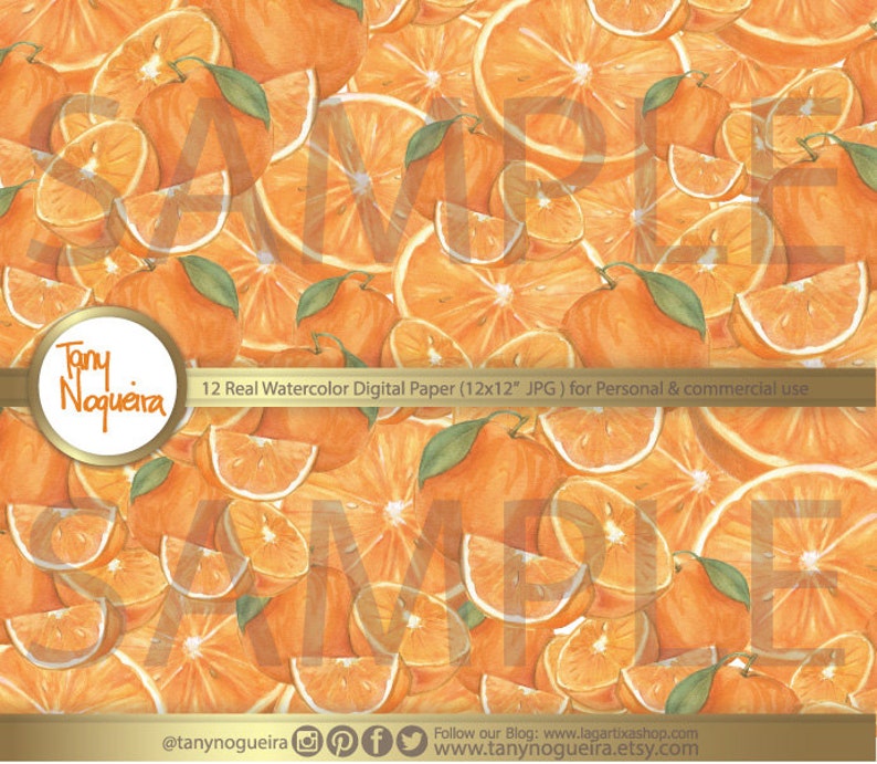 Orange Branches Flowers Blossom Digital Paper Watercolor Hand - Etsy