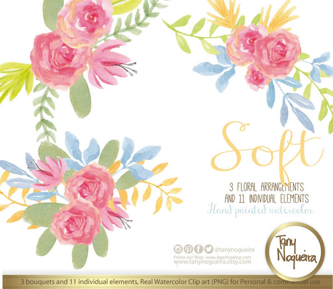 Watercolor Floral Wedding Elements, Clipart, PNG, Vintage Flowers ...