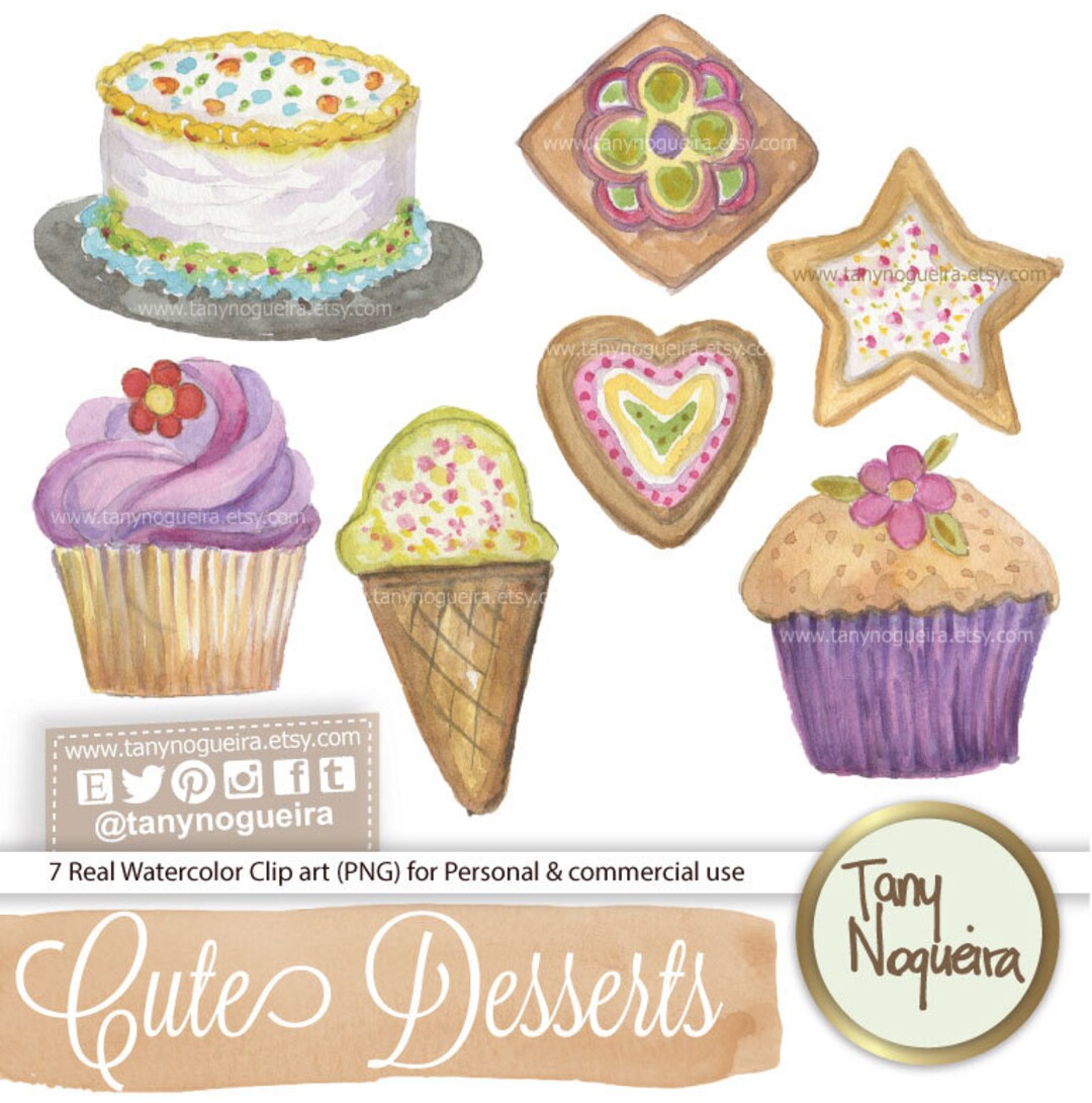Cute Desserts Birthday Cake Star & Heart Cookies Cup Cakes Clip Art ...