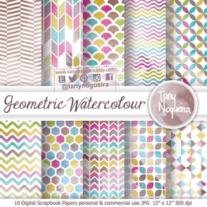 Geometric Watercolor Digital Paper Watercolour, Triangles, Arrows ...