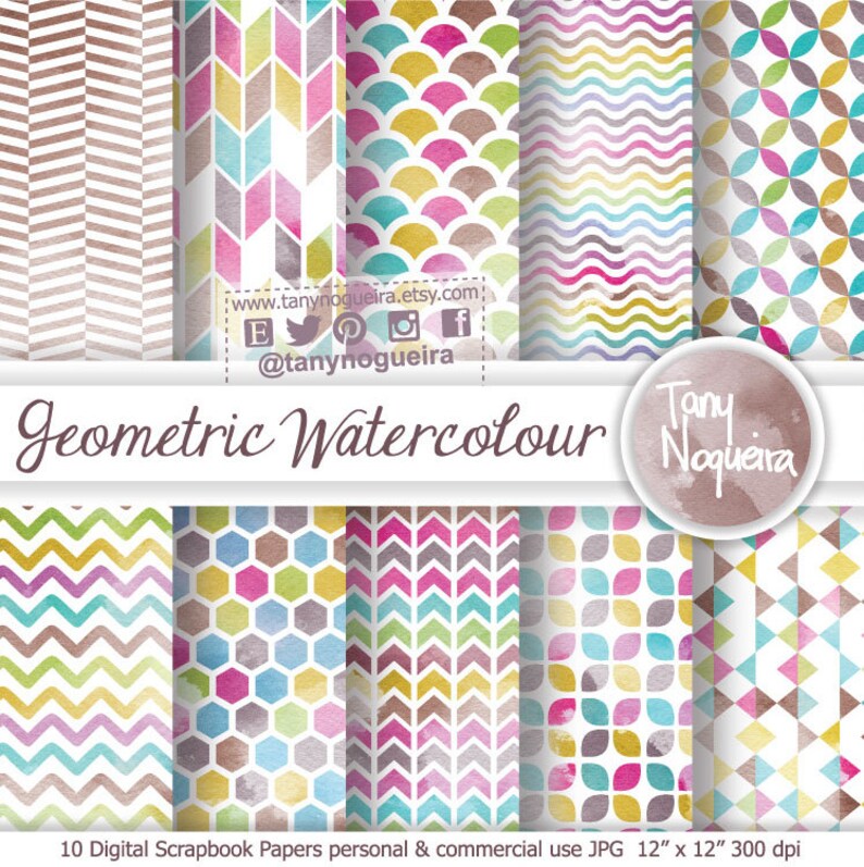 Geometric Watercolor Digital Paper Watercolour Triangles - Etsy