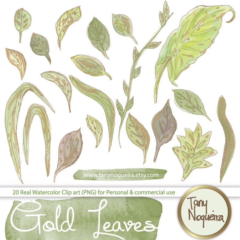 Clip art Hojas verdes con oro para blog o tarjeteria scrapbooking PNG ...