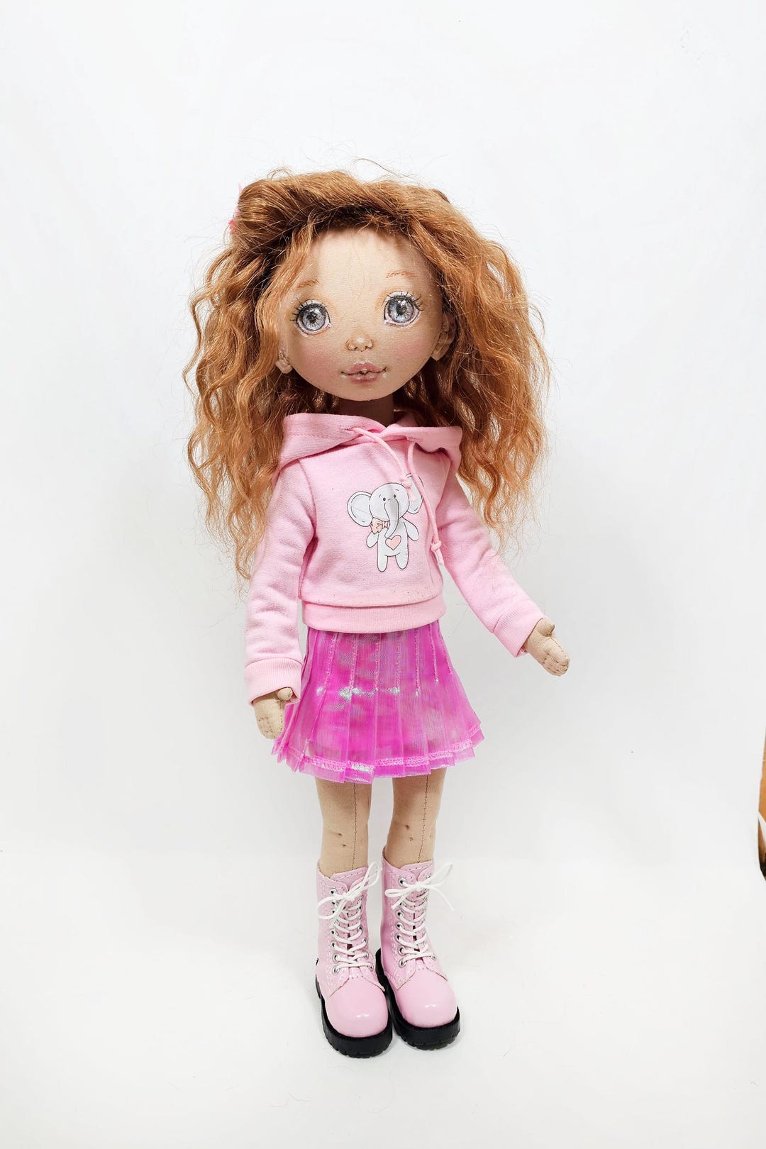 Handmade Rag Doll With Brown Goat Hair and Painted Face – Art ...