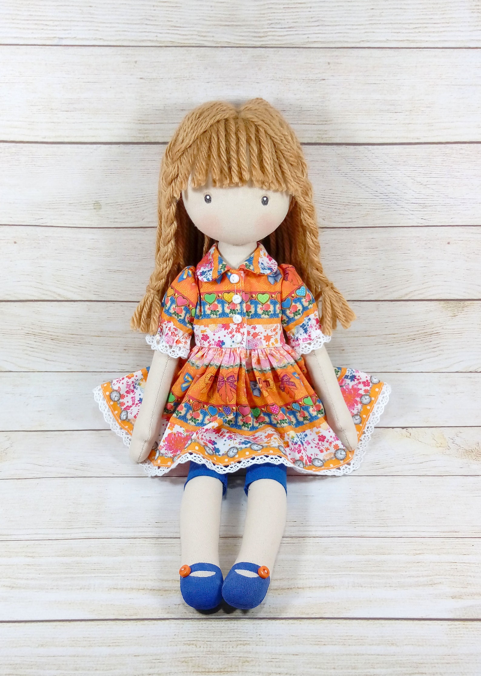 Rag doll Anna made of cotton fabric textile doll gift for | Etsy