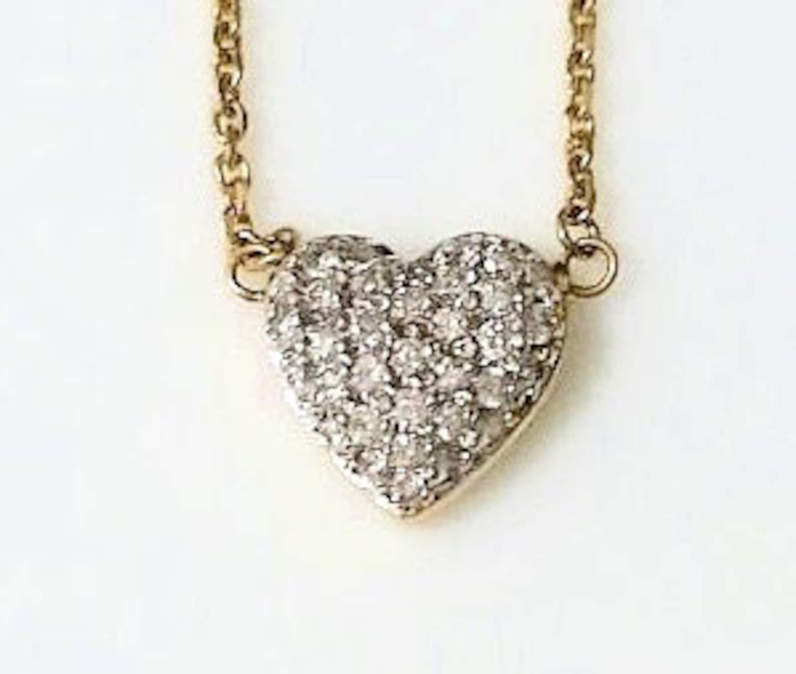 Pave Diamond Heart Necklace/14k Gold Heart Necklace/ Pave Diamond Heart ...