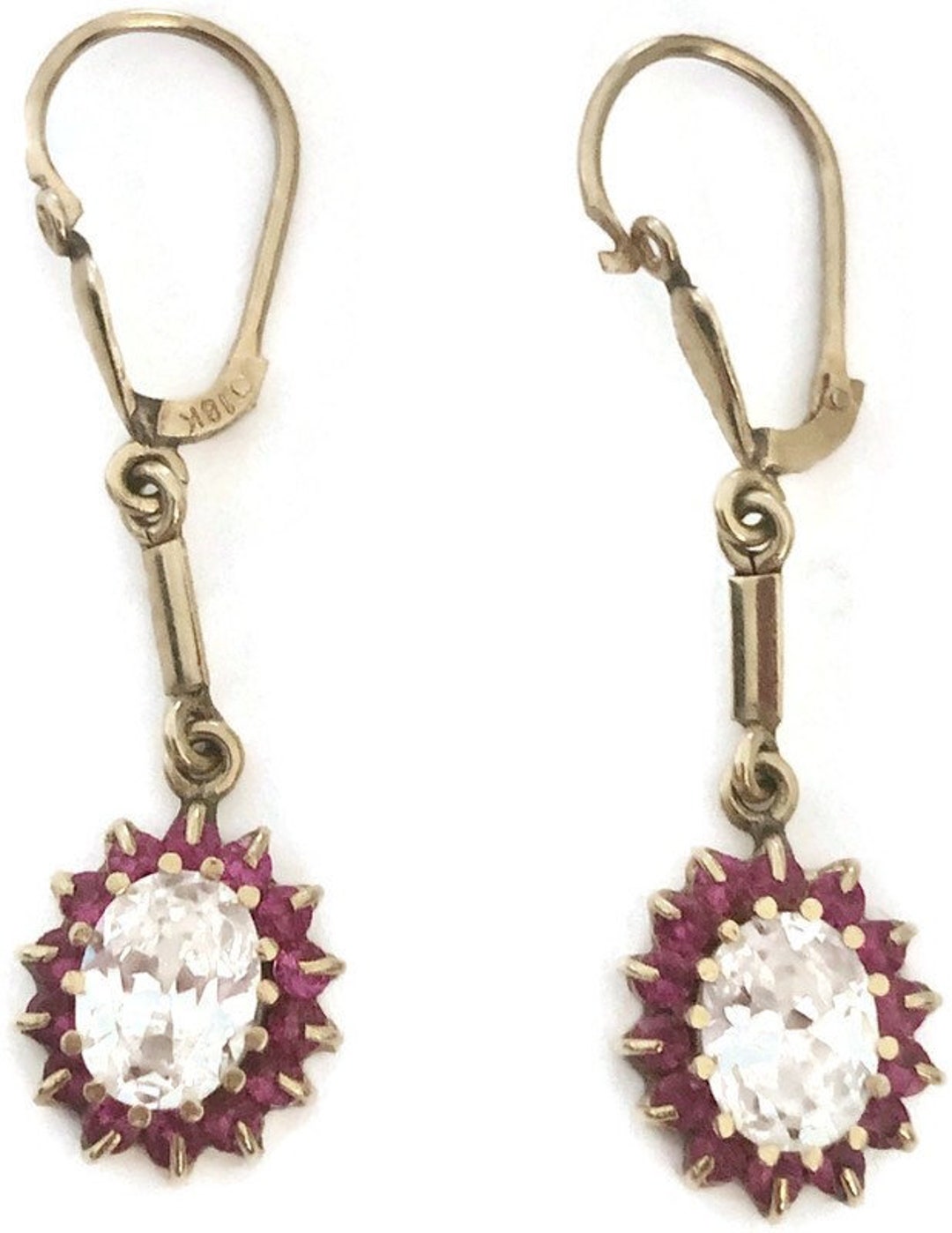 Victorian 18k Ruby and White Sapphire Drop Earrings - Etsy
