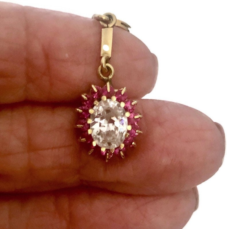 Victorian 18k Ruby and White Sapphire Drop Earrings - Etsy