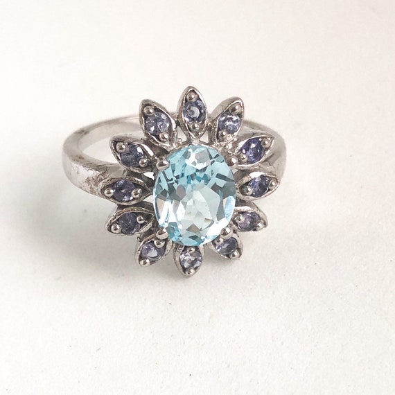 Blue Topaz Birthstone |Topaz Flower Ring|Blue Topaz R… - Gem