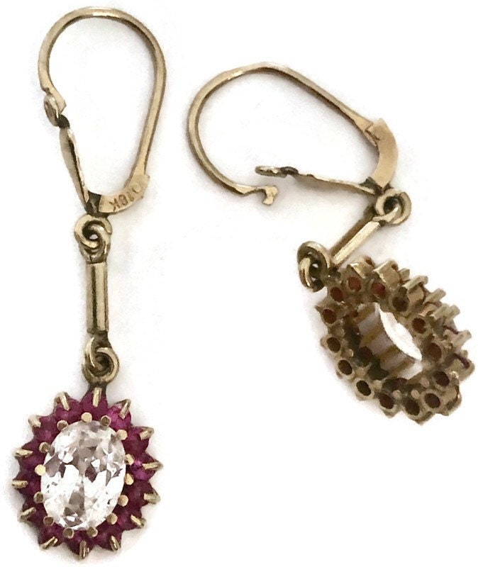 Victorian 18k Ruby and White Sapphire Drop Earrings - Etsy