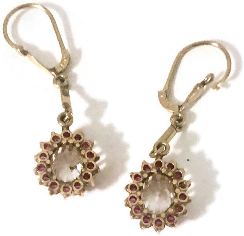 Victorian 18k Ruby and White Sapphire Drop Earrings - Etsy