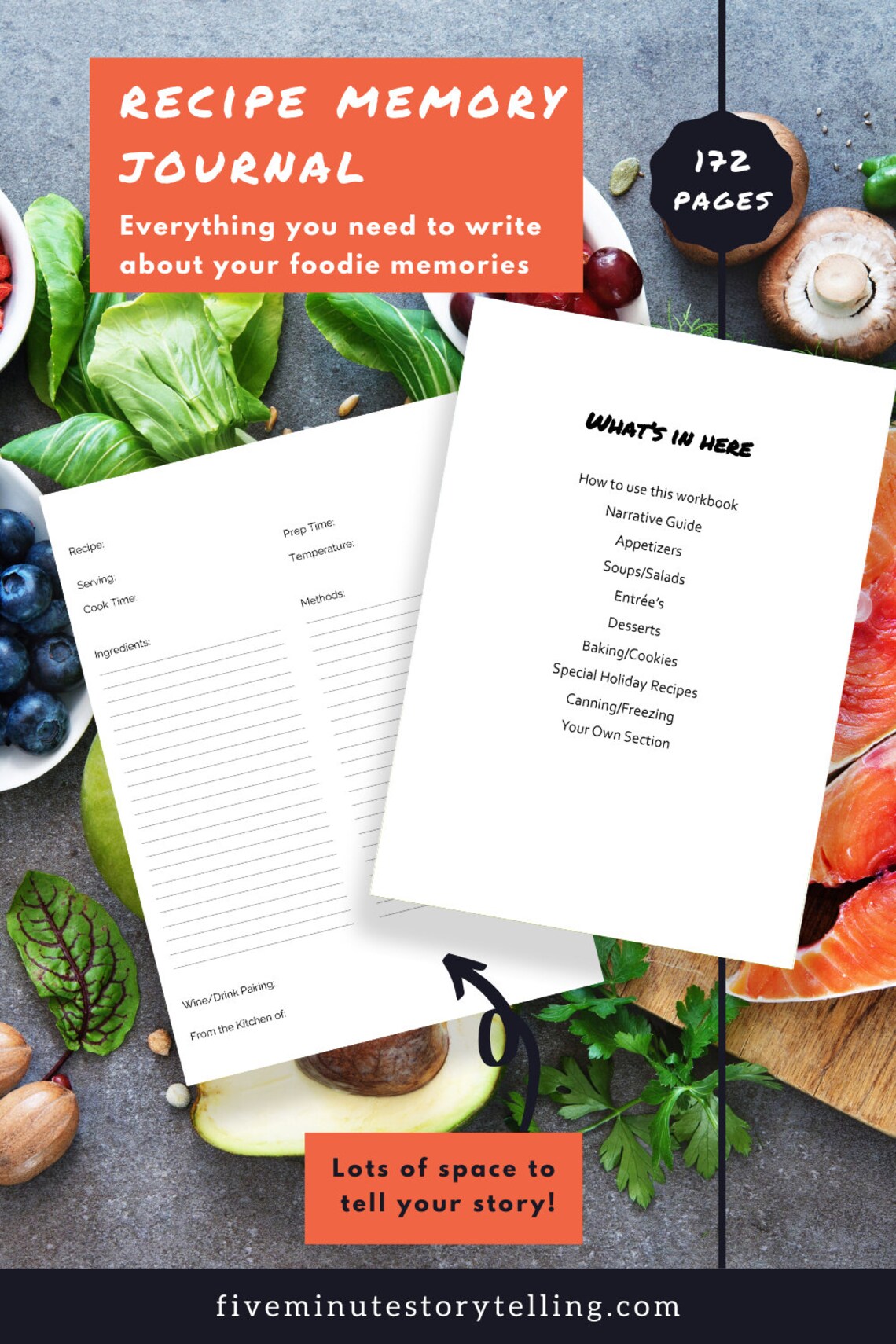 Recipe Journal and Memory Pages With Sample Prompts and Fill in the ...