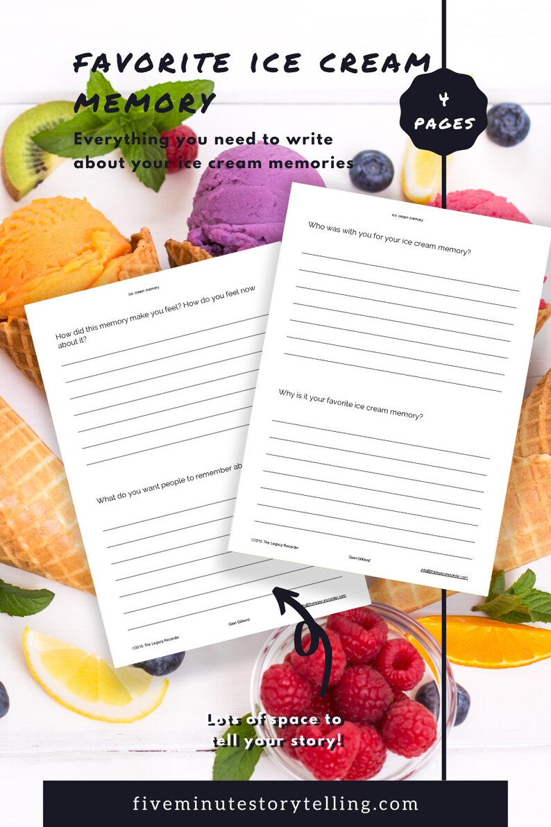 Favorite Ice Cream Memory Prompts & Worksheets for Legacy Binders ...