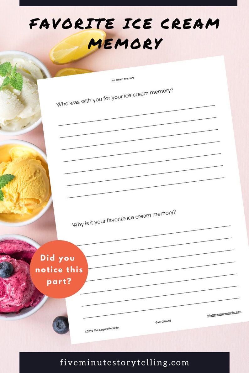 Favorite Ice Cream Memory Prompts & Worksheets for Legacy Binders ...