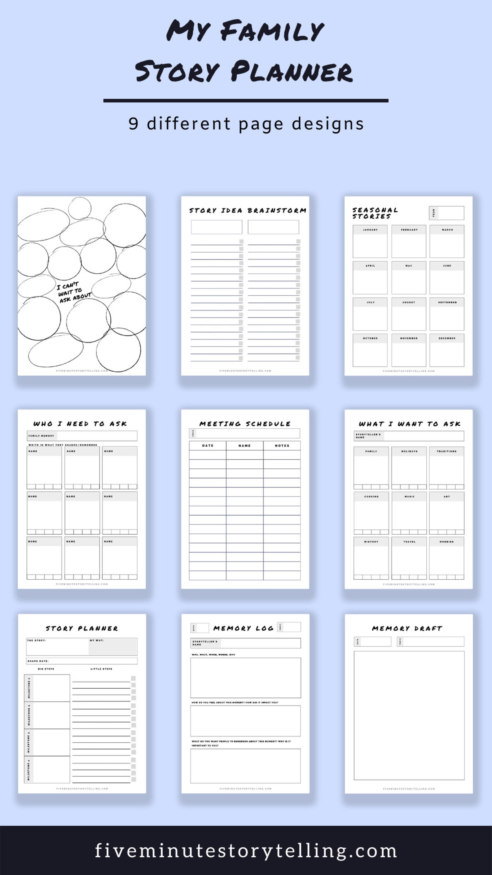My Family Story Planner: Printable Planner, Minimalist Edition, US ...
