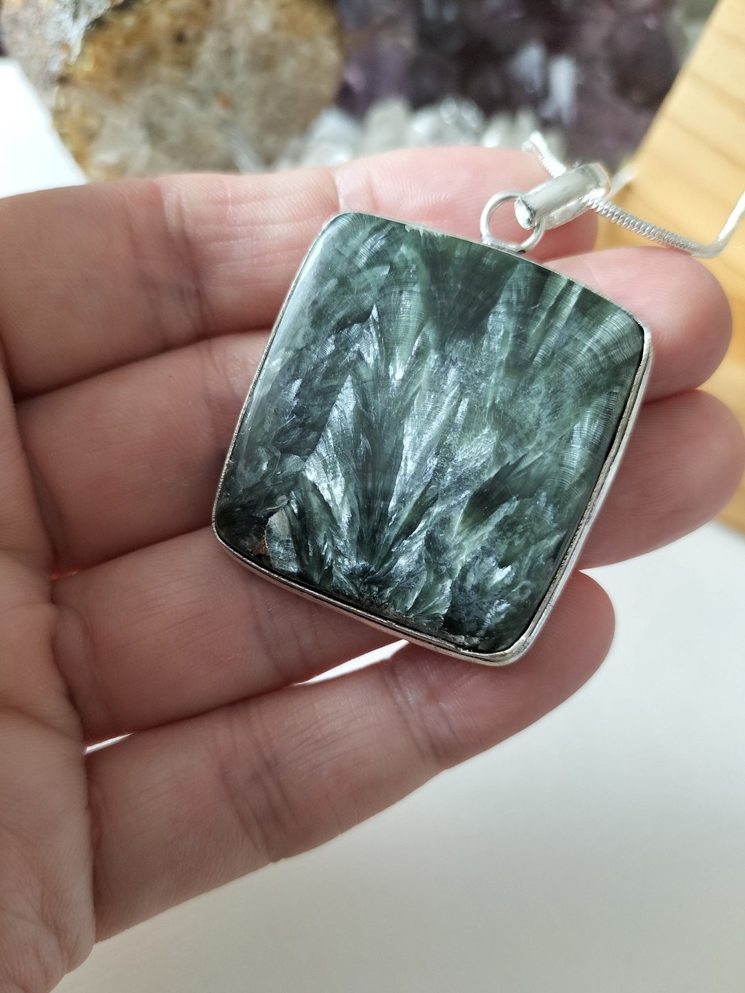 Seraphinite Pendant, Seraphim Stone, Seraphinite Necklace, Seraphinite ...