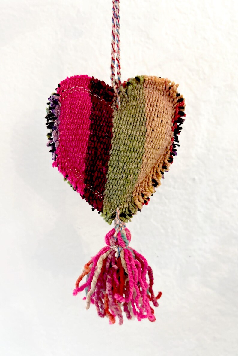 Hand Woven Andean Decor- Hanging Heart,star, Moon Tassel Boho Christmas ...