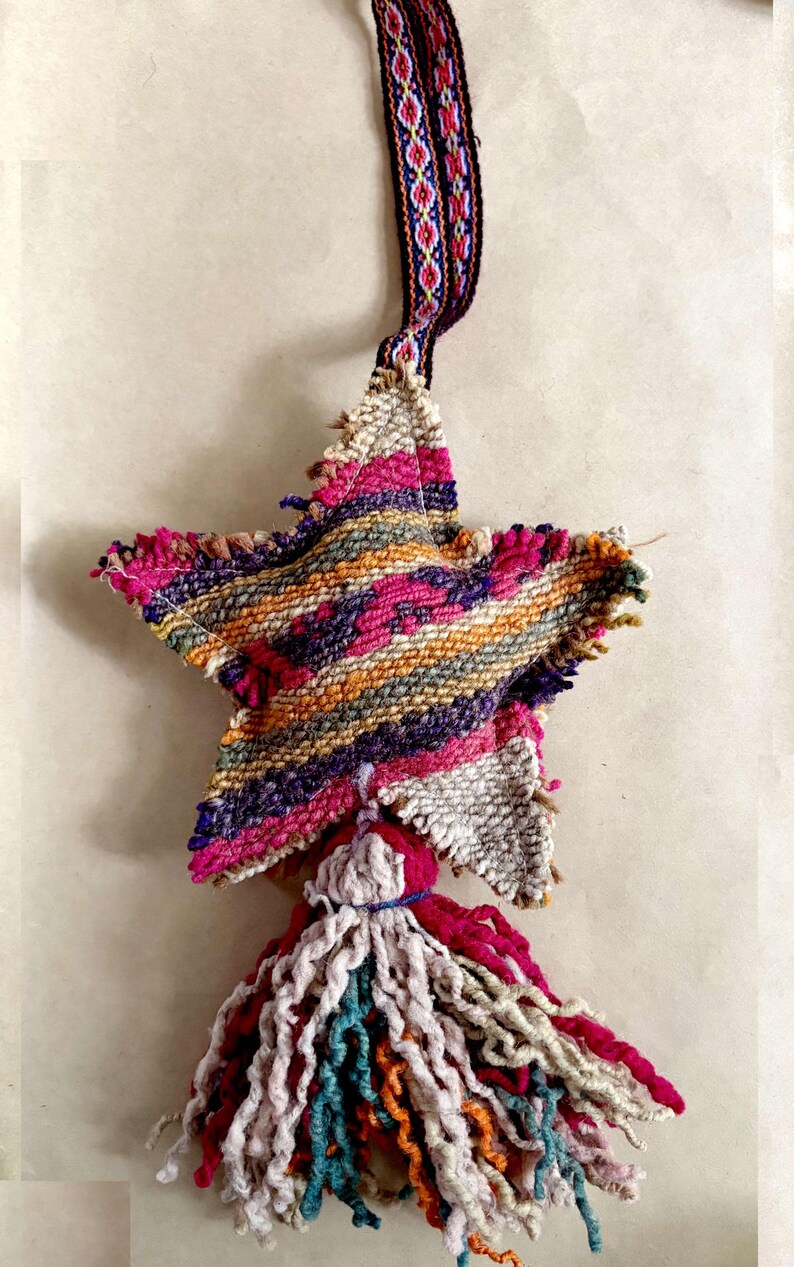 Hand Woven Andean Decor- Hanging Heart,star, Moon Tassel Boho Christmas ...
