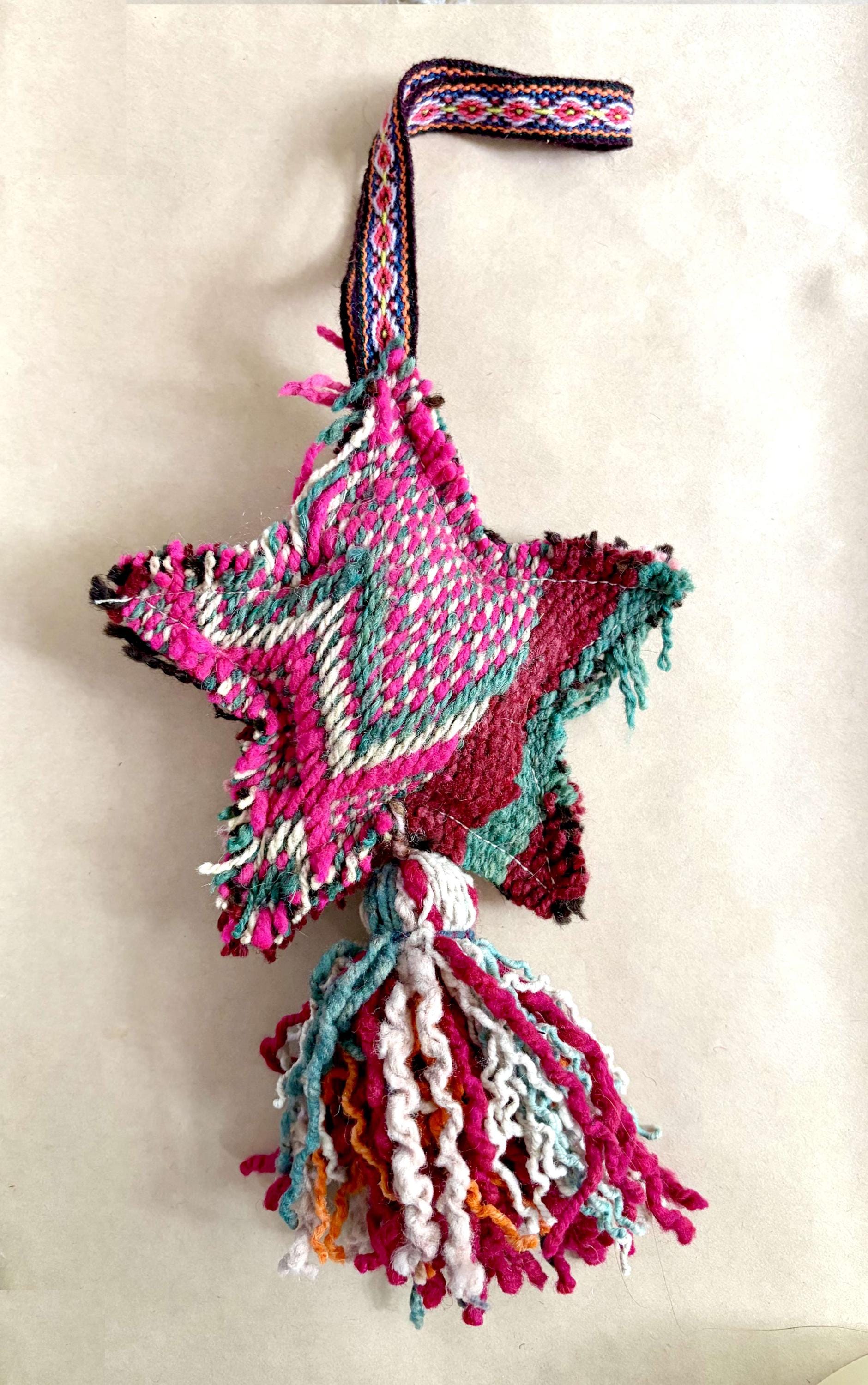Hand Woven Andean Decor- Hanging Heart,star, Moon Tassel Boho Christmas ...
