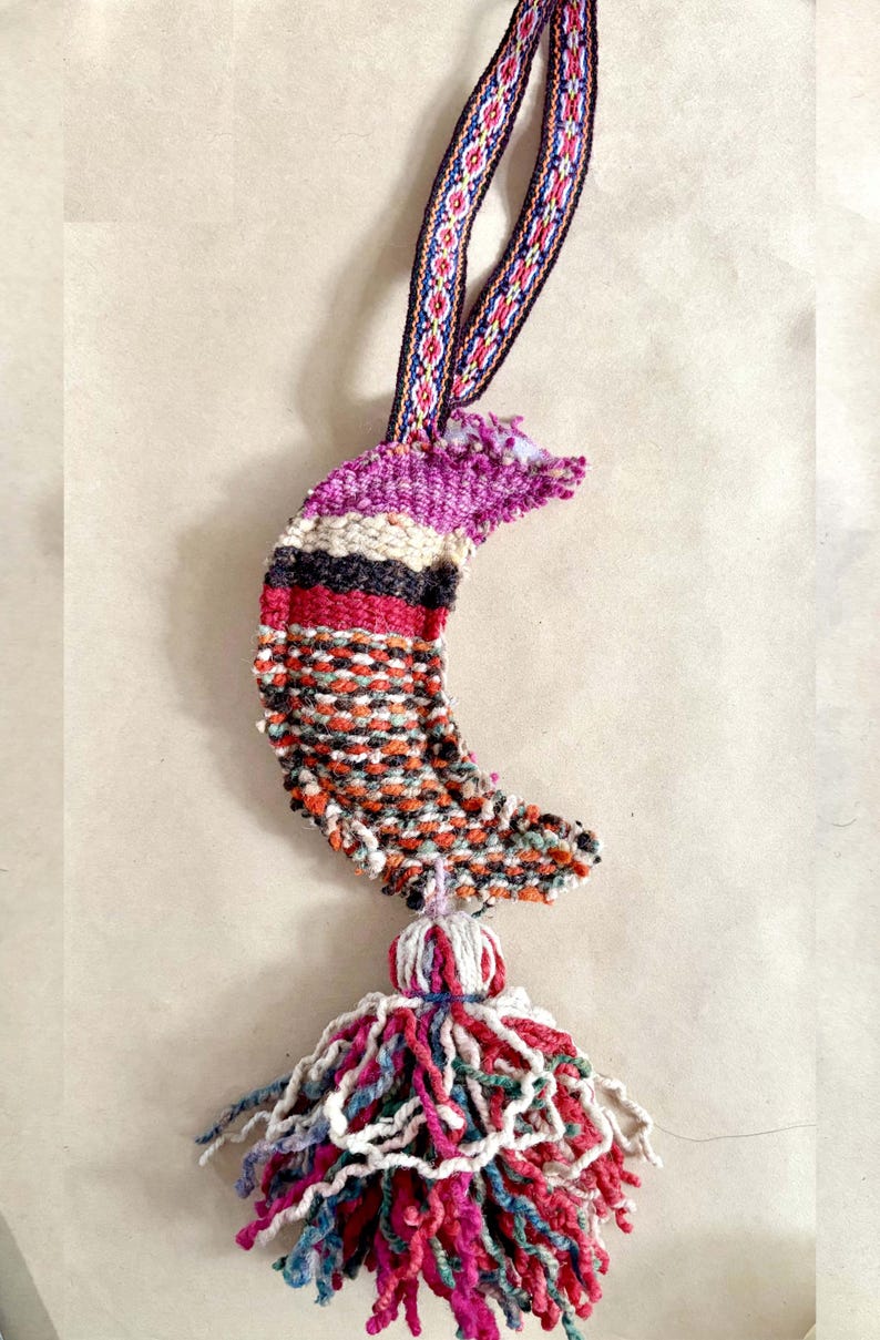 Hand Woven Andean Decor- Hanging Heart,star, Moon Tassel Boho Christmas ...