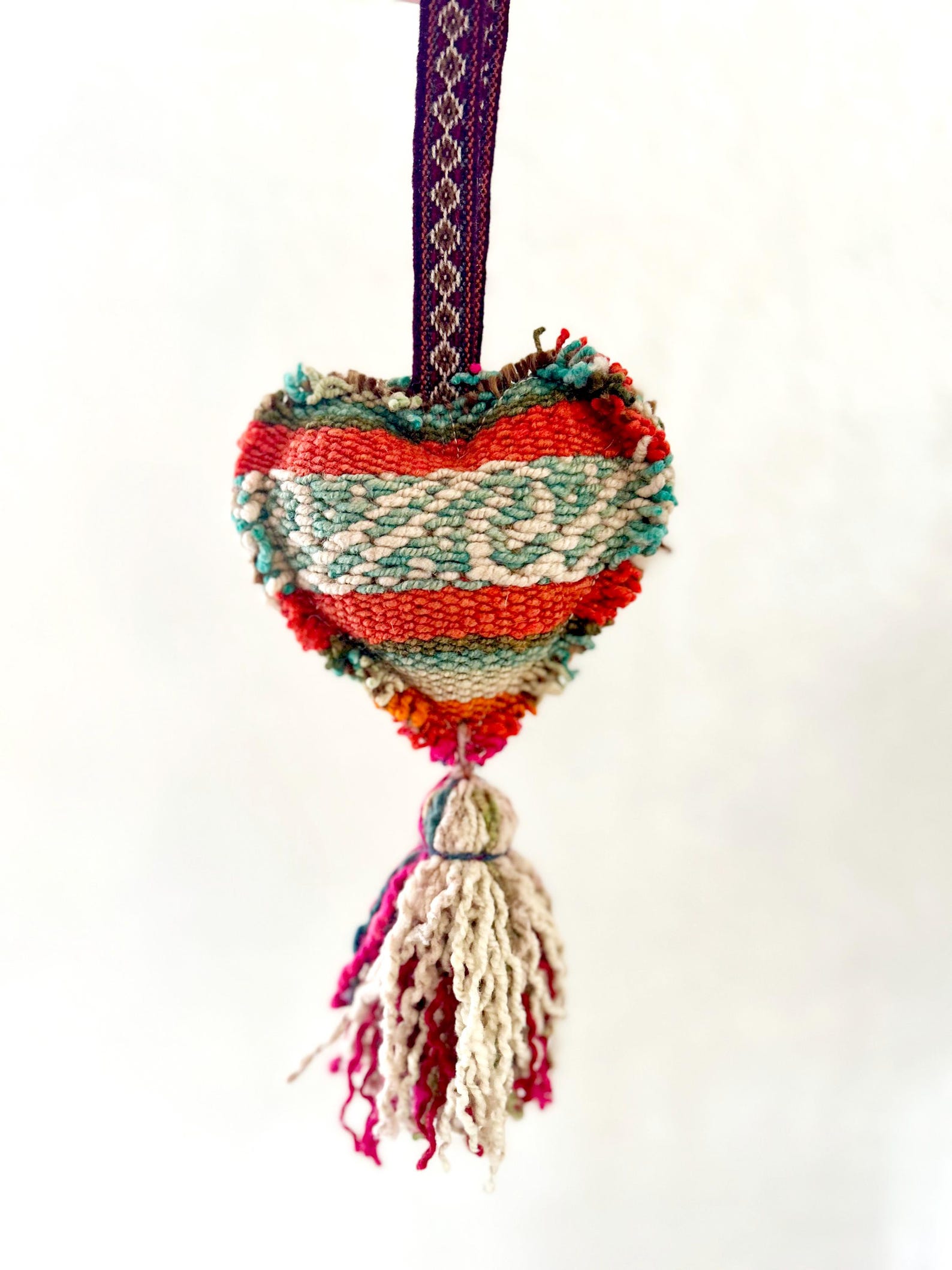 Hand Woven Andean Decor- Hanging Heart,star, Moon Tassel Boho Christmas ...