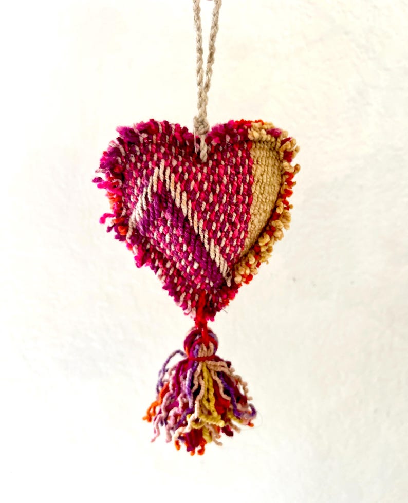 Hand Woven Andean Decor- Hanging Heart,star, Moon Tassel Boho Christmas ...