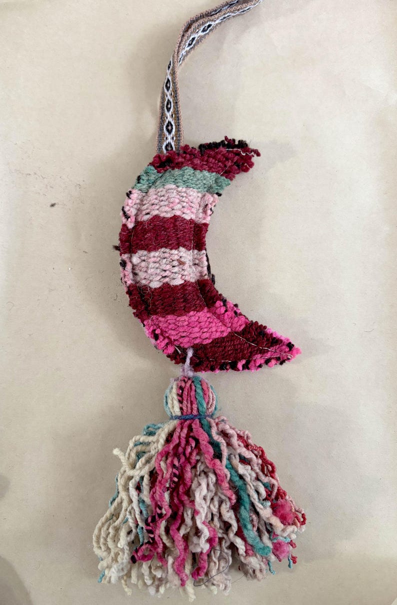 Hand Woven Andean Decor- Hanging Heart,star, Moon Tassel Boho Christmas ...