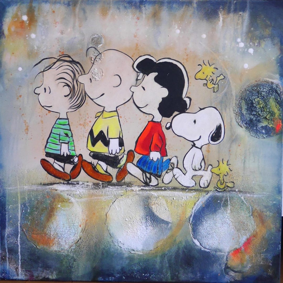 Peanuts Family, Colorful, Modern Art, Charlie Brown, Lucy, Snoopy, Blue ...