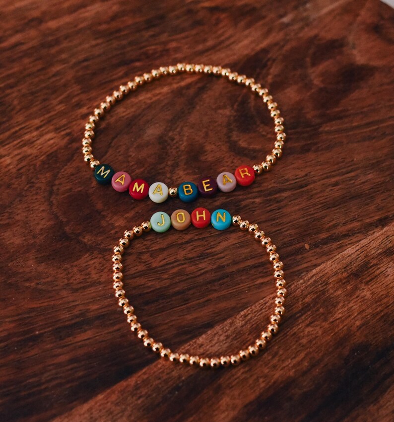 Custom Letter Bead Bracelet: Gold, Colored Beads, Personalized Message ...