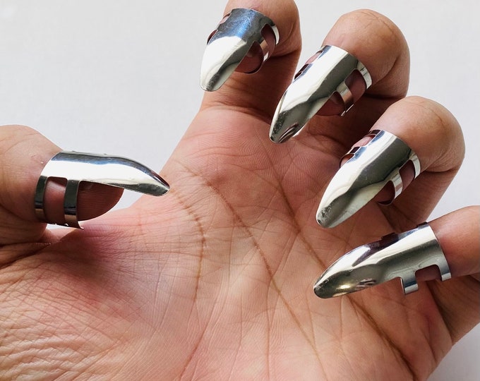 5 Stainless Steel Silver or Gold Claws, Finger Nail Tips, Nail Ring ...