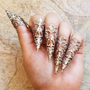 10 Silver Stiletto Nails, Gothic Ring Armor, Goth Steampunk Jewelry ...