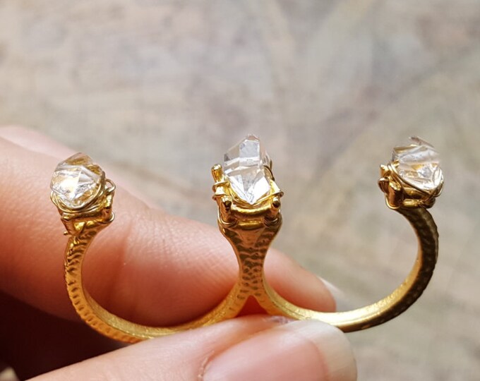 2 Finger Ring, Herkimer Diamond Statement Ring, Herkimer Diamond Ring ...