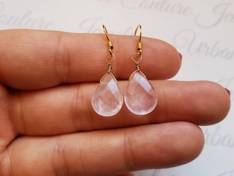 Rose Quartz Earrings Pink Rose Quartz Gemstone Earrings - Etsy