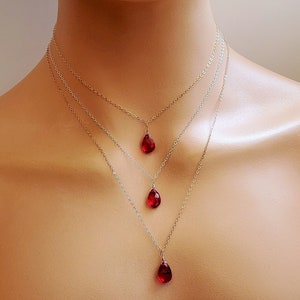 Ruby Necklace Dainty Red Ruby Teardrop Necklace Ruby - Etsy