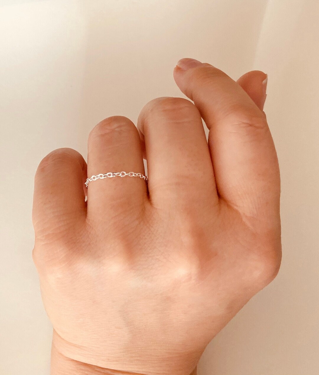 14k White Gold Chain Ring, White Gold Filled Ring, Simple Delicate Tiny ...