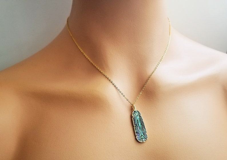 Blue Green Abalone Shell Necklace Abalone Feather Necklace - Etsy