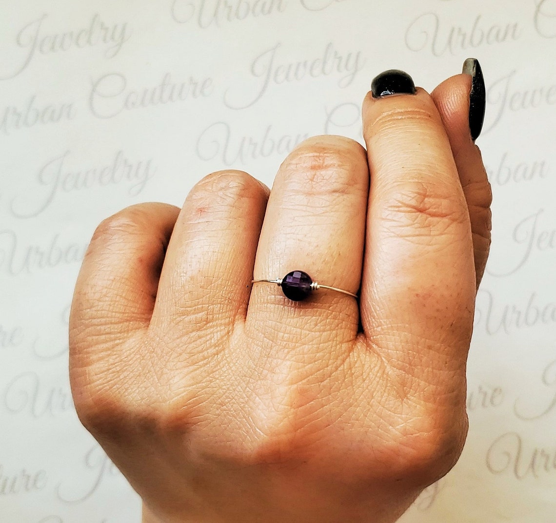 Tiny Amethyst Ring Small Faceted Dark Purple Gemstone Stack | Etsy