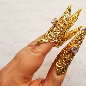 5 Claw Rings, Goth Ring Armor, Long Sharp Gold Nails, Golden Claws ...