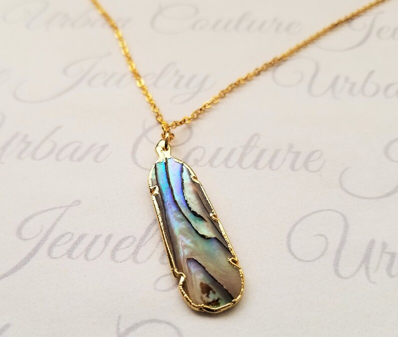 Blue Green Abalone Shell Necklace Abalone Feather Necklace - Etsy