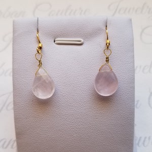 Rose Quartz Earrings, Pink Rose Quartz Gemstone Earrings, Dangle ...