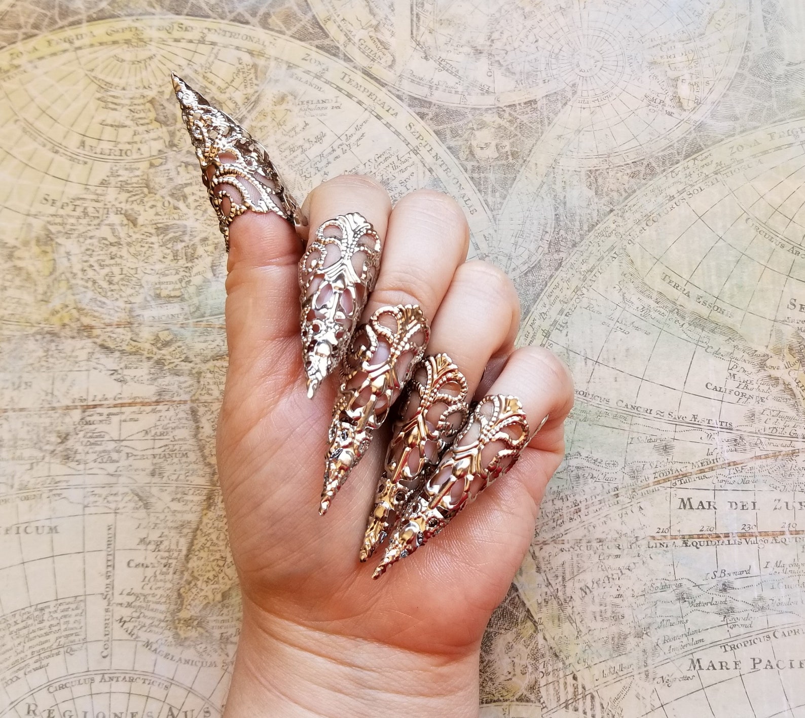 5 Silver Stiletto Nails Gothic Ring Armor Goth Steampunk | Etsy