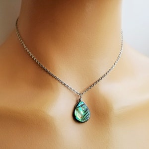 Abalone Shell Teardrop Pendant Necklace, Green Blue Paua Abalone Sea ...