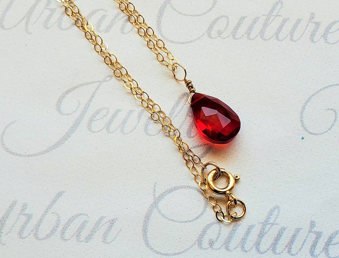 Ruby Necklace Dainty Red Ruby Teardrop Necklace Ruby - Etsy