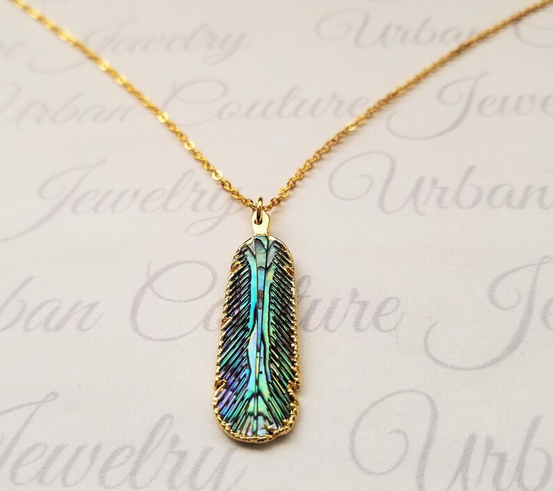 Blue Green Abalone Shell Necklace Abalone Feather Necklace - Etsy